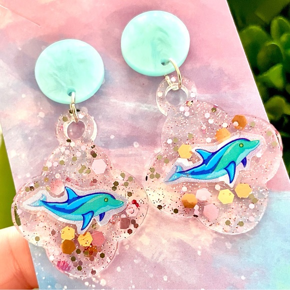 Lisa Frank | Jewelry | Lisa Frank Dolphin Acrylic Sticker Earrings ...